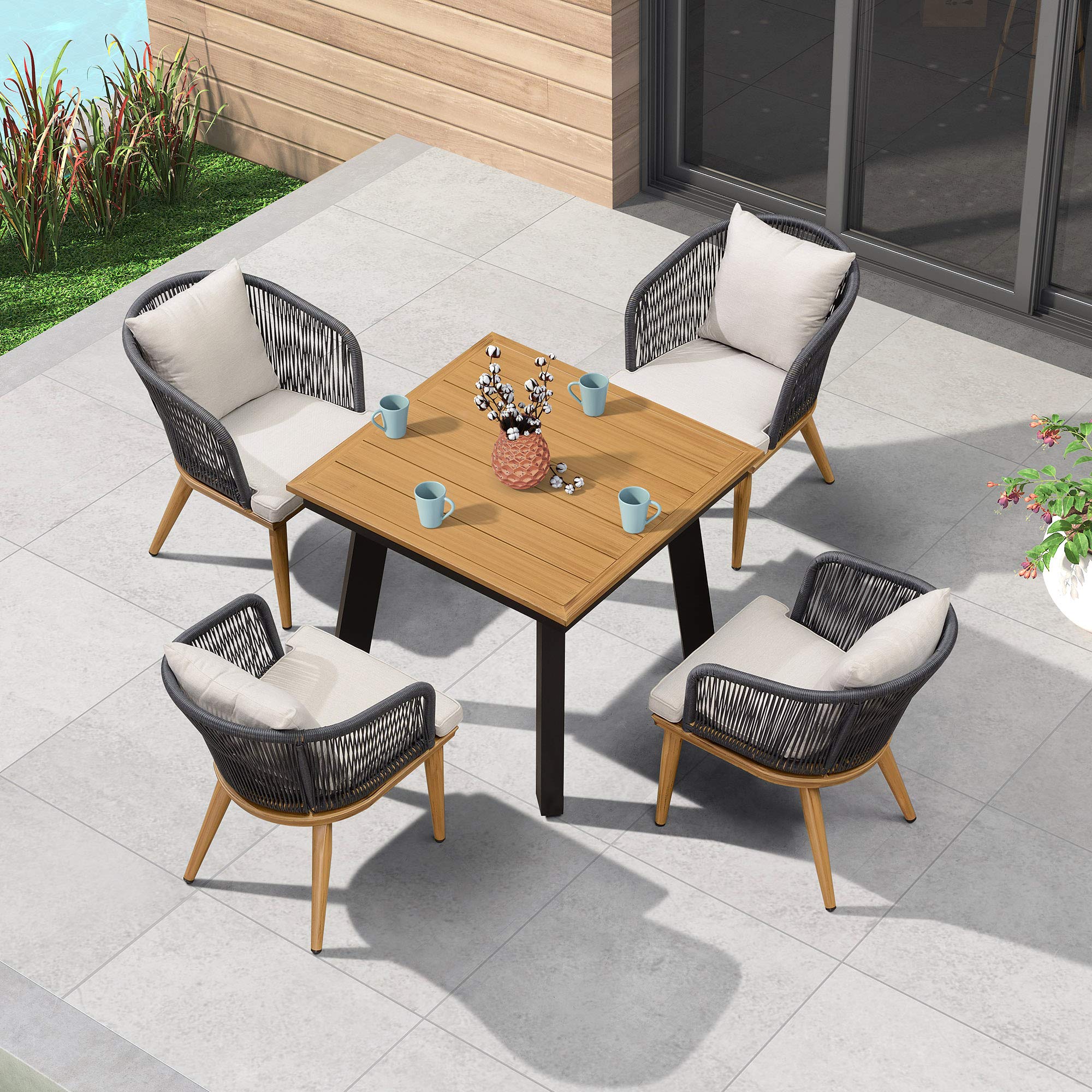 PURPLE LEAF Patio Dining Chair Set Modern Wicker Outdoor Furniture Seating for Garden Deck Kitchen Backyard 2 Pieces Aluminum Bistro Set, Cushions and Pillows Included