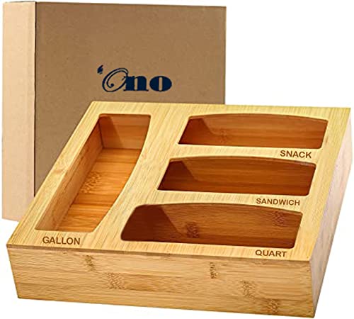 ono Ziplock Bag Organizer Bamboo - Baggie Organizer - Plastic Bag Organizer for Drawer - Food Storage Bag Organizer - Sandwich Bag Organizer for Drawer - Bag Organizer - Compatible with Ziplock Bag