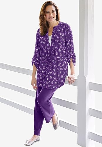 Woman Within Women's Plus Size 7-Day Box-Stitched Split Neck Tunic - 22/24, Black