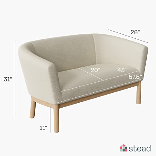 Mid-Century Curved Back Loveseat Sofa - 57.5" - Luxury and Comfortable Home Decor for Offices, Living Rooms, and Bedrooms - Solid Wood Legs and Breathable Fabric Cushions (Ivory)