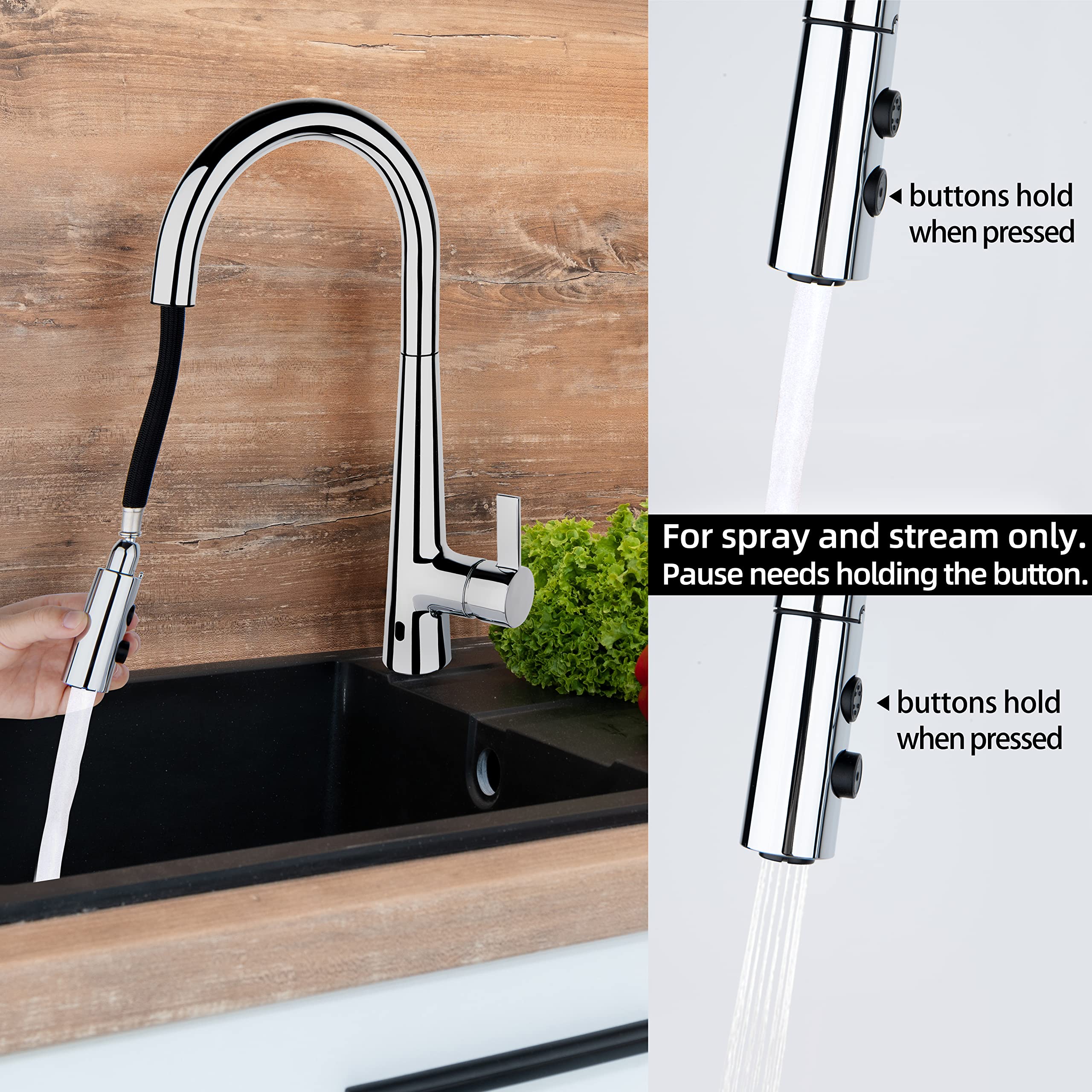 IMHOMII E8305xxxxx Touchless Kitchen Faucet with Pull Down Sprayer, Motion Sensor Activated Smart Kitchen Sink Faucets,Hands Free Brass Kitchen Taps 360 Degree Swivel High Spout, Chrome