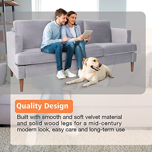 MIYZEAL Velvet Large Couch, 72-inch Tufted Upholstered Sofa with Thick Cushion, Comfy 3 Seater Sleeper Sofa with Wood Legs, Mid-Century Modern Couches for Compact Space Living Room Bedroom (Gray)