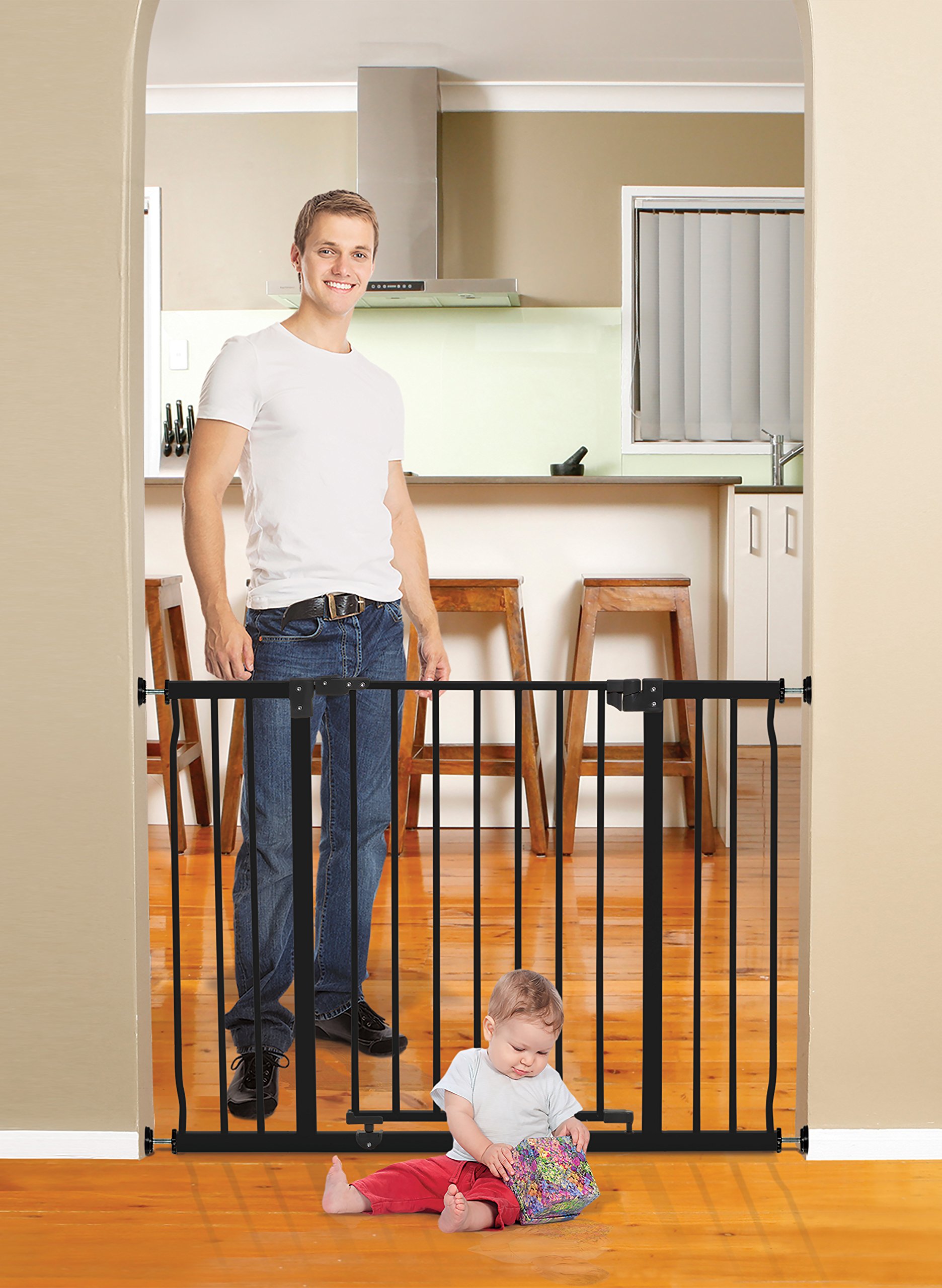 Dreambaby Liberty Security Baby Safety Gate - with Smart Stay Open Feature - Fits Openings 39-42 inches Wide - Black - Model L920BB