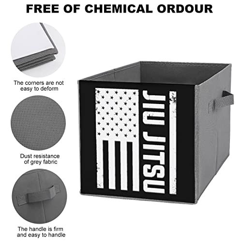 Jiu Jitsu American Flag Canvas Collapsible Storage Bins Cube Organizer Baskets with Handles for Home Office Car