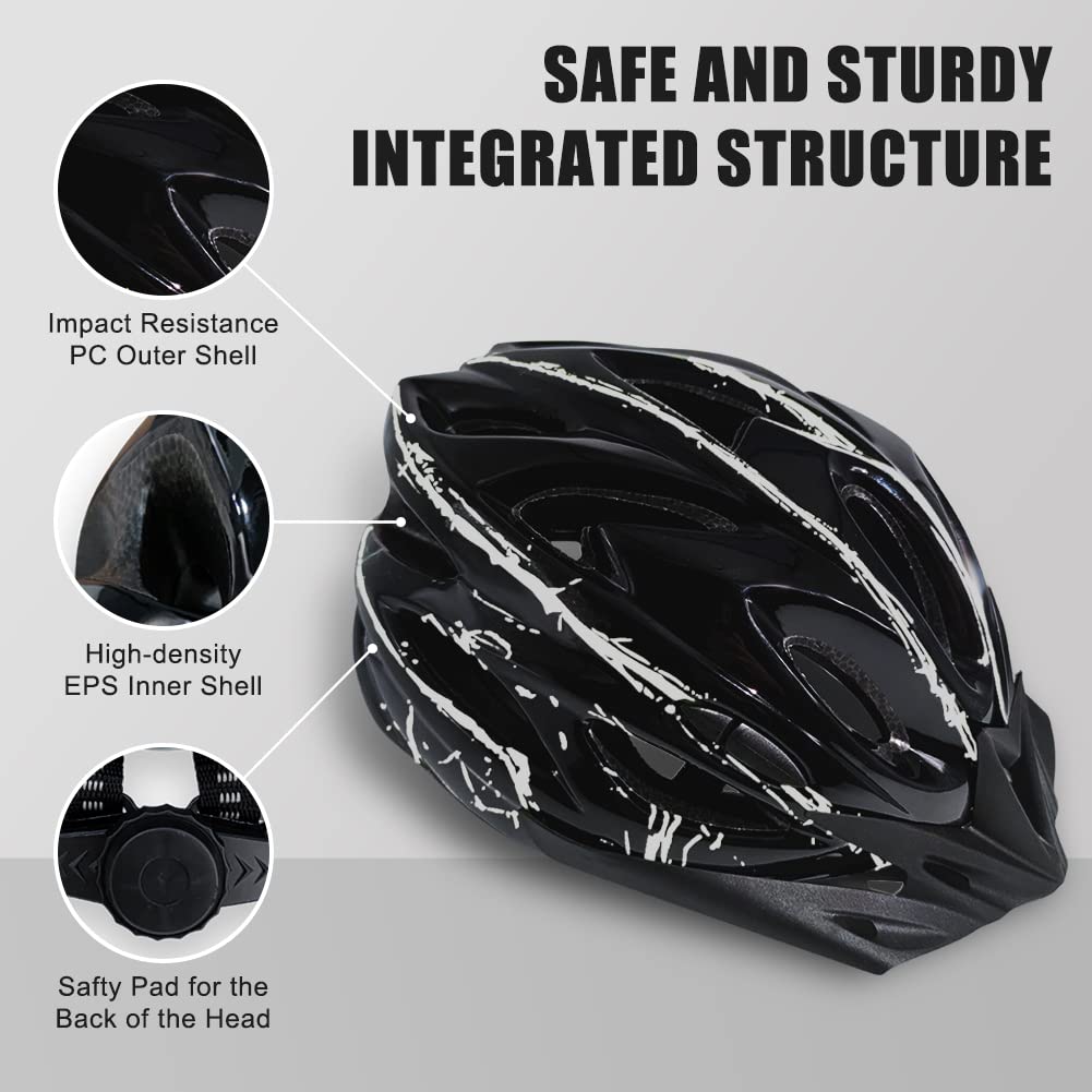 GOWIKNS Bike Helmet, Lightweight Microshell Design, Adjustable, Bicycle Helmet for Adults Youth Mountain Road Biker (Black Plus White)