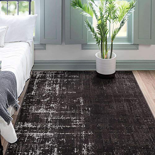 Rugs.com Valencia Collection Area Rug – 4' x 6' Charcoal Low Rug Perfect for Entryways, Kitchens, Breakfast Nooks, Accent Pieces