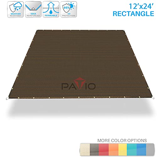 Patio Paradise 12' x 24' Straight Edge Sun Shade Sail, Brown Rectangle Outdoor Shade Cloth Pergola Cover UV Block Fabric - Custom 3 Year Warrenty