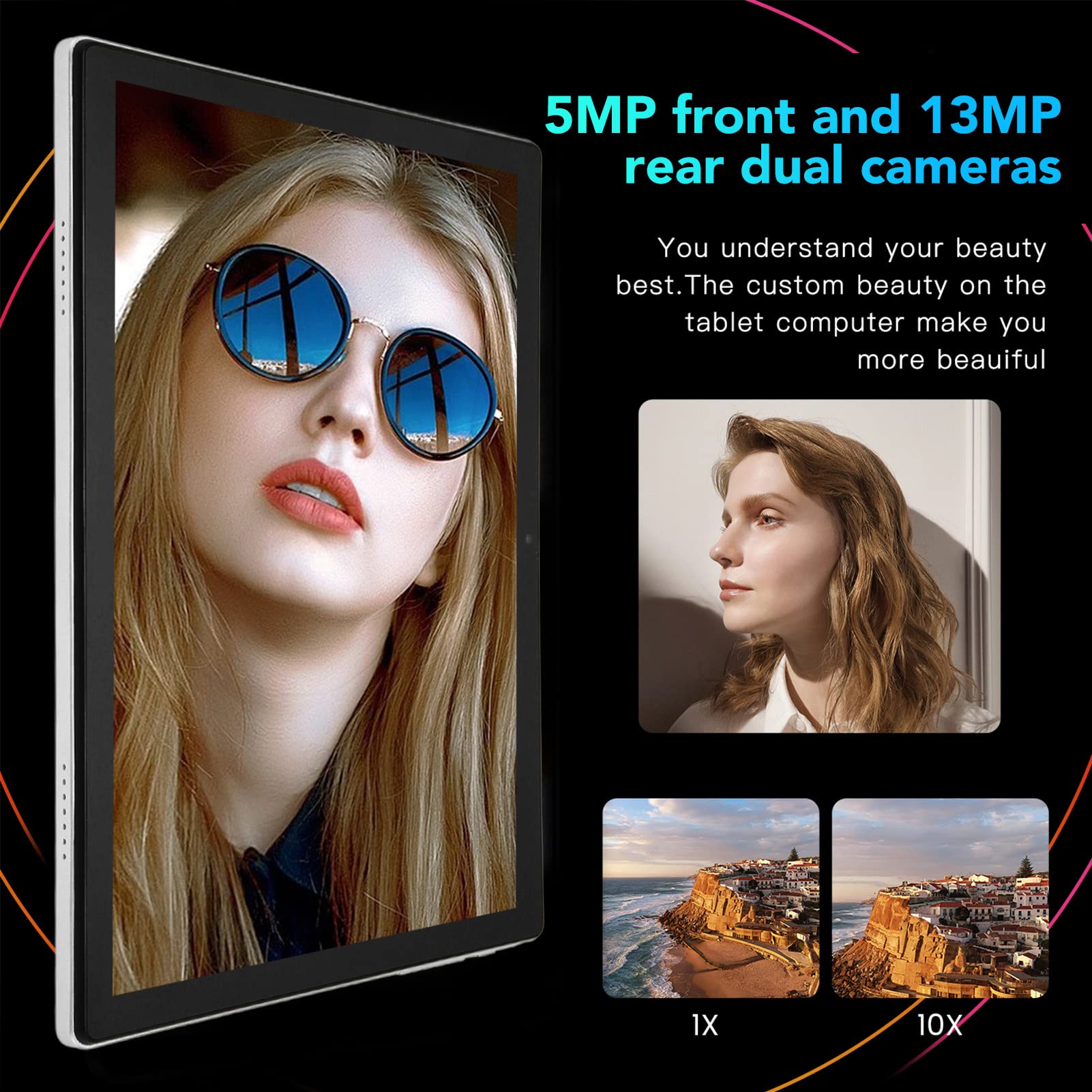 Dpofirs Tablet 10 inch Tablet PC, Dual SIM Dual Standby Business Tablet, Octa Core 8GB RAM 128GB ROM, 5G WiFi Dual Camera, 8800mAh HD Tablet with BT Keyboard (Silver)