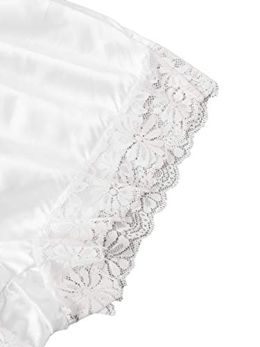 SweatyRocks Women's Satin Lace Sleepwear Spaghetti Strap Top and Shorts Pajama Set White M