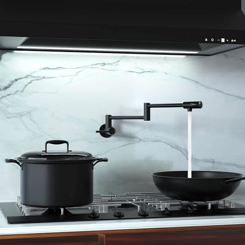 IMLEZON Pot Filler Faucet Stainless Steel Commercial Wall Mount Kitchen Sink Faucet Folding Stretchable with Single Hole Two Handles Black