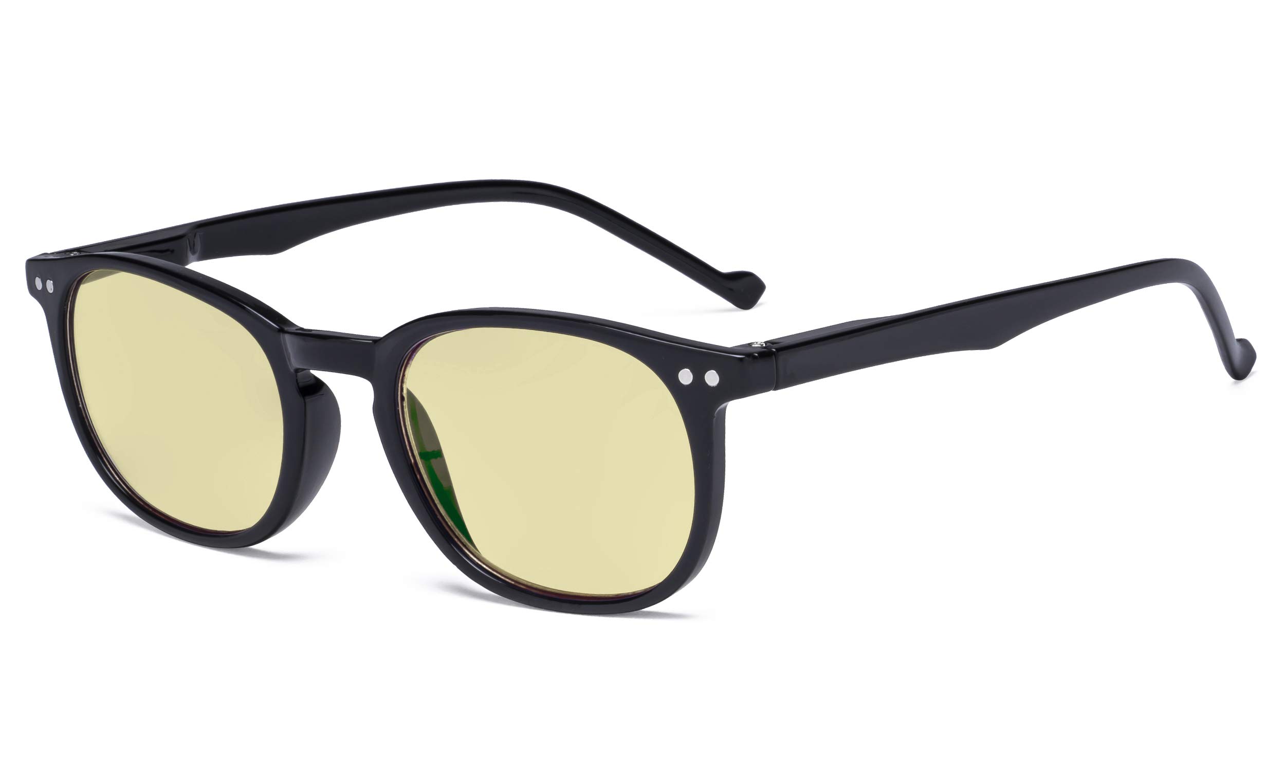 Eyekepper Retro Blue Light Glasses Women Men - Blocking UV Ray Anti Screen Glare Computer Eyeglasses with Yellow Filter Lens - Black