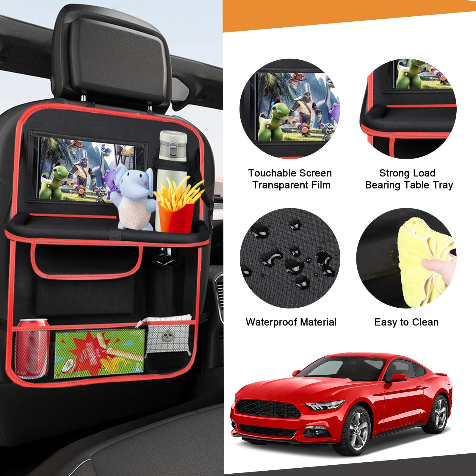 DoSTHin 2 Pack Backseat Car Organizer with Foldable Table Tray, Seat Back Protectors Kick Mats for Travel Accessories Car Organizers and Storage