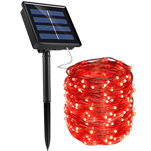 Dolucky Solar String Lights Outdoor, 1Pack 72ft 200 LED Red Solar Fairy Lights, Waterproof Solar Powered Copper Wire String Lights for Yard Home Holiday Party Decor (RED)