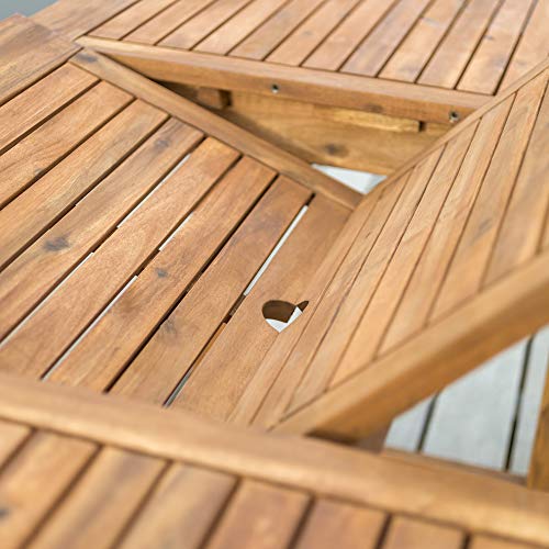 Walker Edison AZW7TXVINBR 6 Person Outdoor Wood Chevron Patio Furniture Dining Set Extendable Table Chairs All Weather Backyard Conversation Garden Poolside Balcony, 7 Piece, Brown