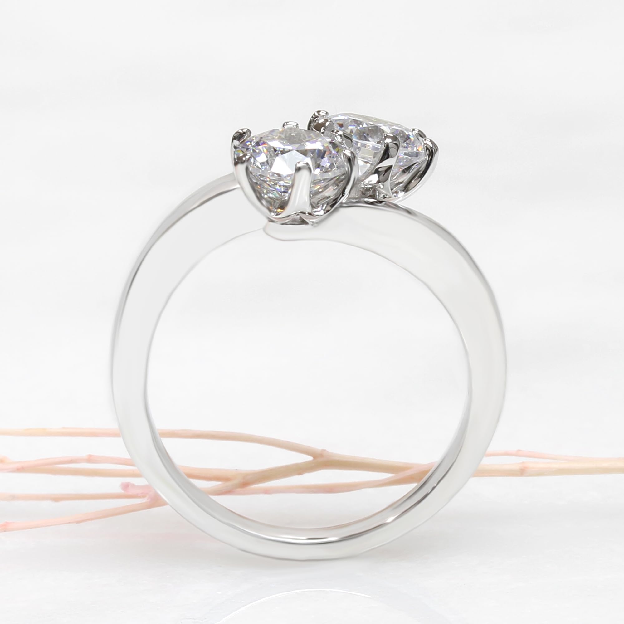 DoubleAccent Sterling Silver Ring Wedding Ring Round 1.7 carat CZ Stone Two-Stone by-your-side Engagement Ring 12MM (Size 5 to 10), 7