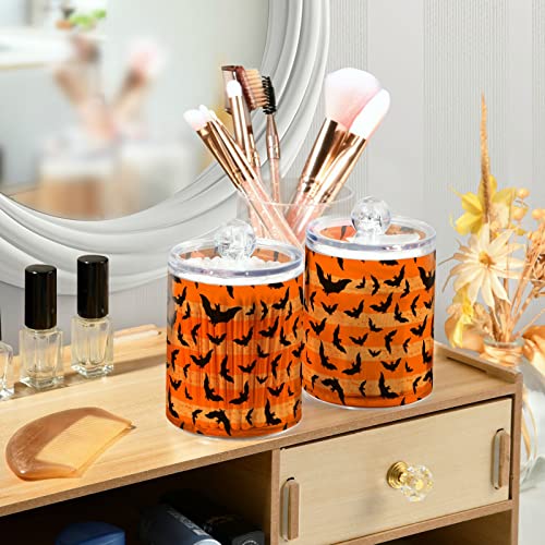 Vnurnrn Clear Plastic Jar Set for Cotton Ball, Cotton Swab, Cotton Round Pads, Floss, Halloween with Flying Bats Bathroom Canisters Storage Organizer, Vanity Makeup Organizer,2Pack