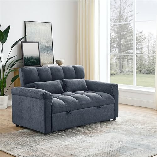 DOUBAO Loveseats Sofa Bed with Pull-Out Bed,Adjsutable Back, Grey