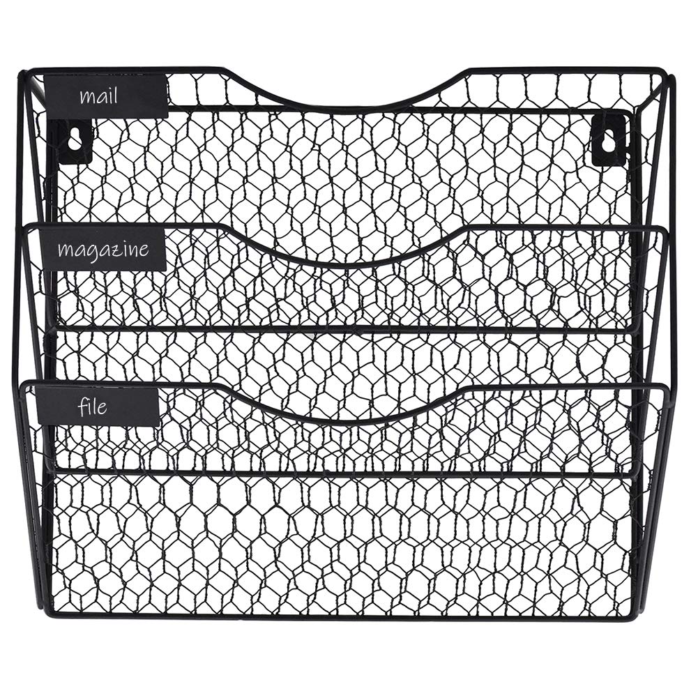 EASEPRES Mail Organizer Wall Mount, 5 Tier Metal Chicken Wire Hanging File Holder Office Storage and Organization