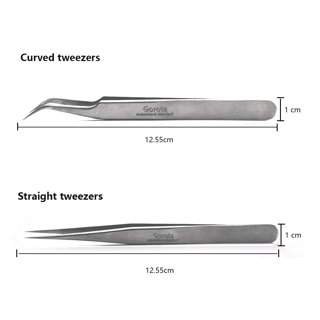 Eyelash Extension Tweezers Stainless Steel Precision Tweezers Combination(2 pcs) Straight and Curved Pointed Tweezers for Eyelash Extension Tools for Eyelash Extension