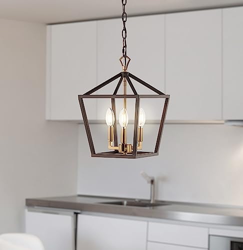 JONATHAN Y JYL7601D Ojai 10" 3-Light Iron Classic Modern Lantern Bohemian, Cottage, Farmhouse, Rustic, Transitional LED Pendant, Oil Rubbed Bronze/Brass Gold