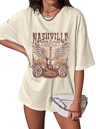 Women's Oversized Country Music Shirts Nashville Concert Outfit Casual Rock Band Tshirt Vintage Graphic Tees Tops Apricot