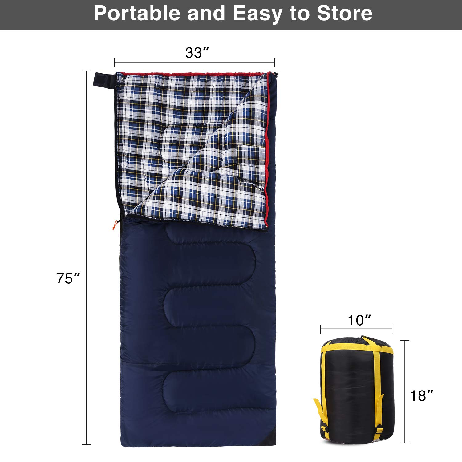 Domaker Backpacking Sleeping Bag Lightweight Flannel for Hiking Camping, Cold Weather Warm Envelope Sleeping Bags with Stuff Sack for Adults and Kids, Blue 2lbs