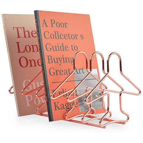 File Organizer Iron Desktop Storage Book Rack 5 Section Bookshelf Magazine Newspaper Holder Art Book Stand Wire Book Ends for Mail,Paper,Document,Folder,Record in Office Home Decoration (Rose Gold)