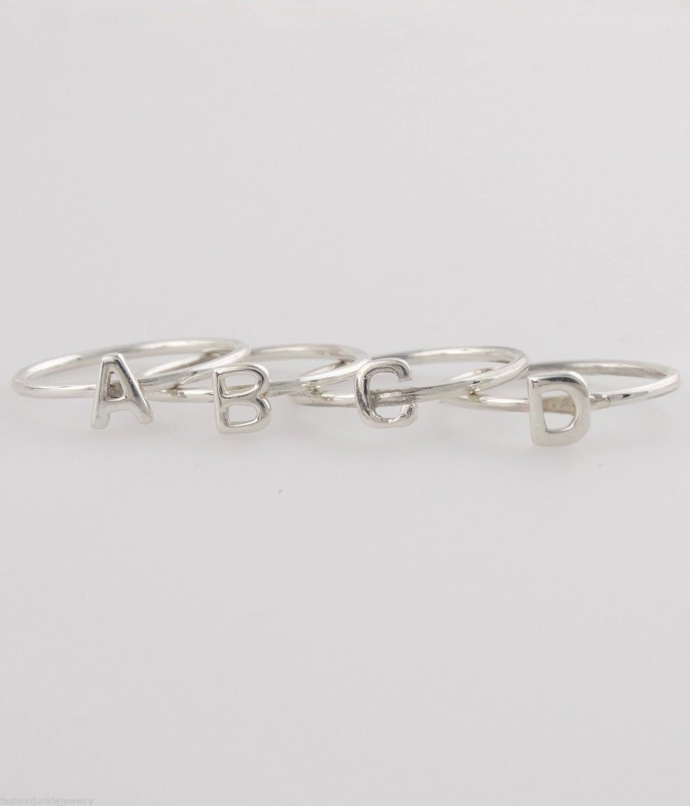 FashionJunkie4Life Sterling Silver Letter P Ring, Sizes 5-10, Initials Words Stacking Bands (5)