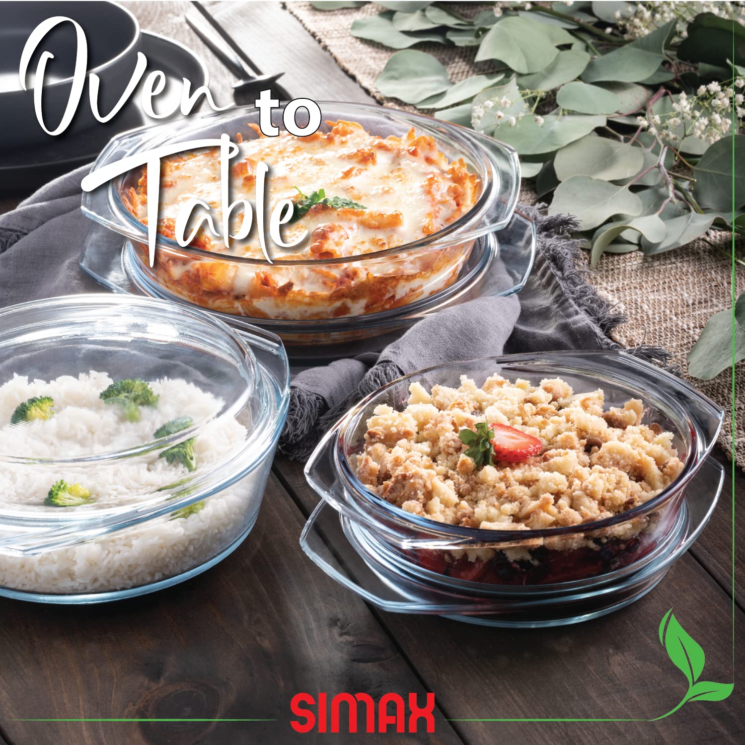 Simax Casserole Dish Set, Set of 3 Casserole Dish with Lid, Round Glass Cookware, Borosilicate Glass, Made In Europe 0.75 Quart, 1 Quart and 1.5 Quart Baking Dishes…