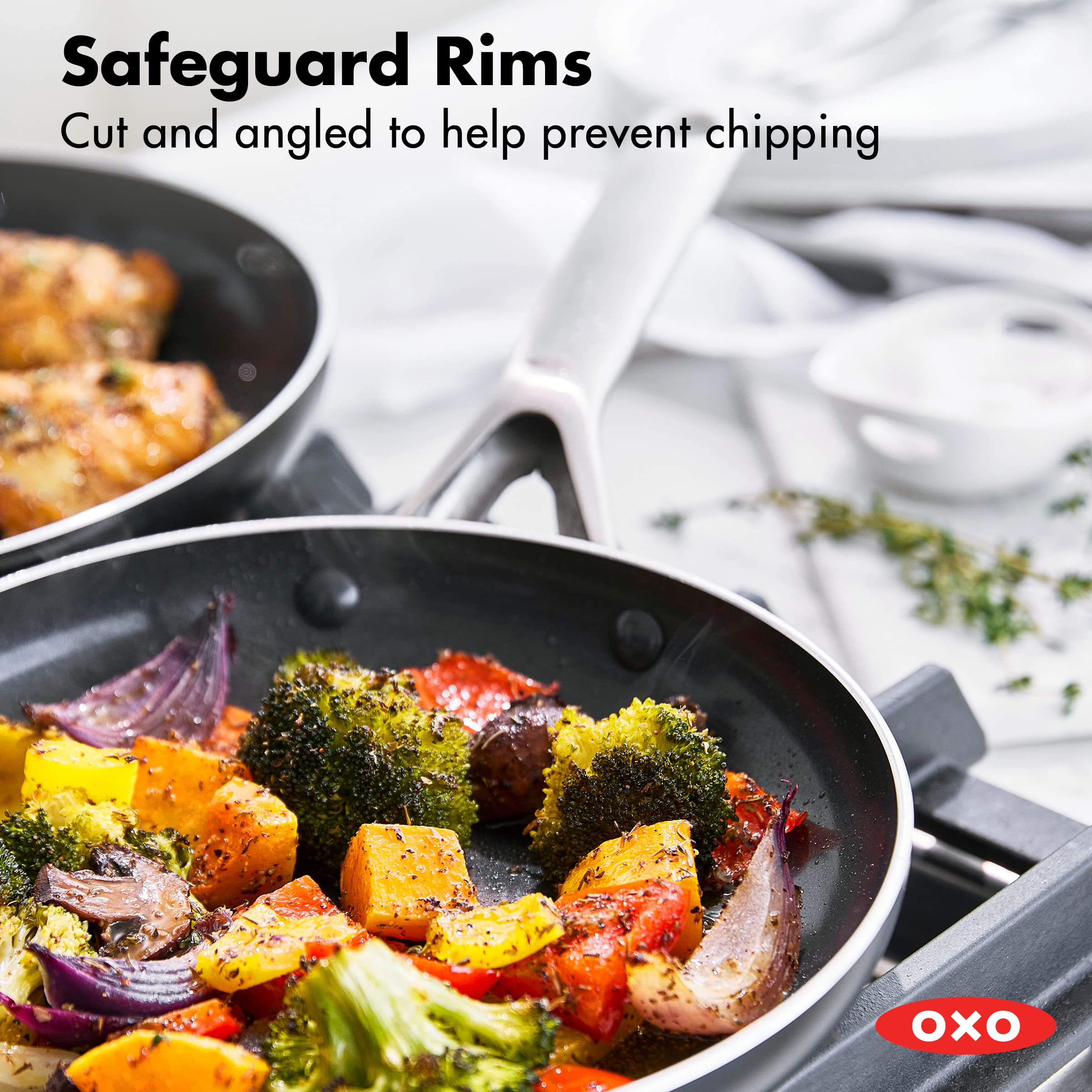 OXO Agility Series 9.5" and 11β Frying Pan Skillet Set, Ceramic Nonstick Cookware PFAS-Free Induction Suitable Quick Even Heating, Stainless Steel Handle, Chip-Free Rims Dishwasher and Oven Safe Black