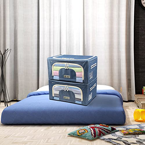 Storage Bins, Foldable,Stackable Clothes Storage Bags,clothes organizer,for Clothes With Large Clear Window Carry Handles, for Bedding, Linen, Clothes (24 L 2 Pack)