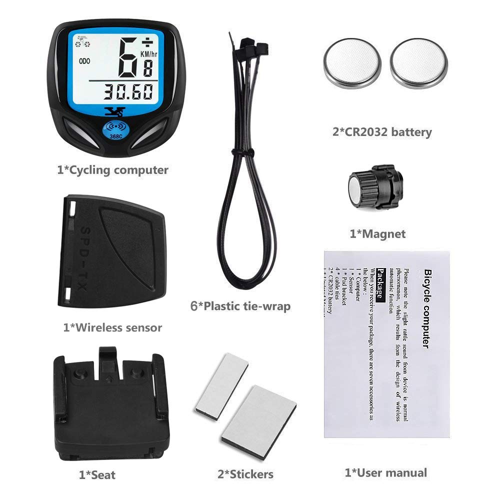 DINOKA Bike Speedometer Waterproof Wireless Bicycle Computer Bike Computer and Cycling Odometer with Automatic Wake-up Multi-Function LCD Backlight Display