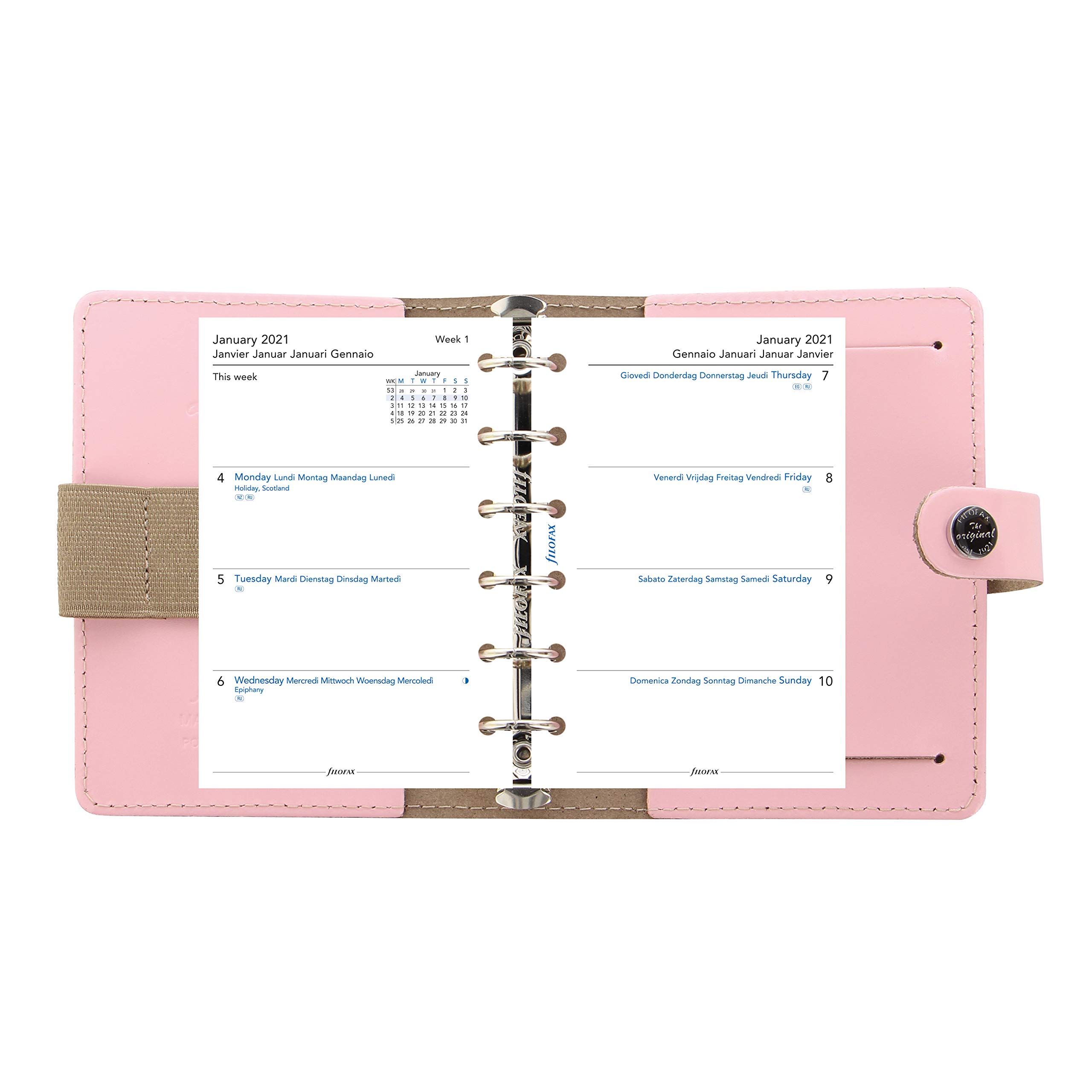 Filofax 2021 The Original Patent Rose - Pocket, 6 Rings, Includes Week On 2 Pages Calendar Diary, Multilingual (C026081-21)