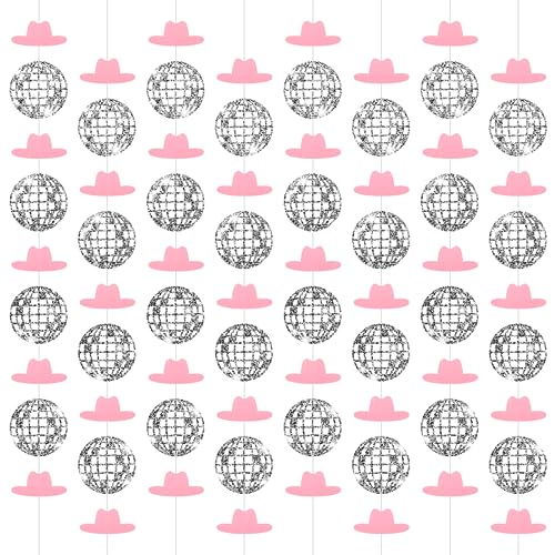 Peryiter 8 Pcs Cowgirl Bachelorette Party Decorations, Disco Ball Western Last Rode Party Hanging for Pink Party and Bridal Cowgirl Wedding Birthday Decor