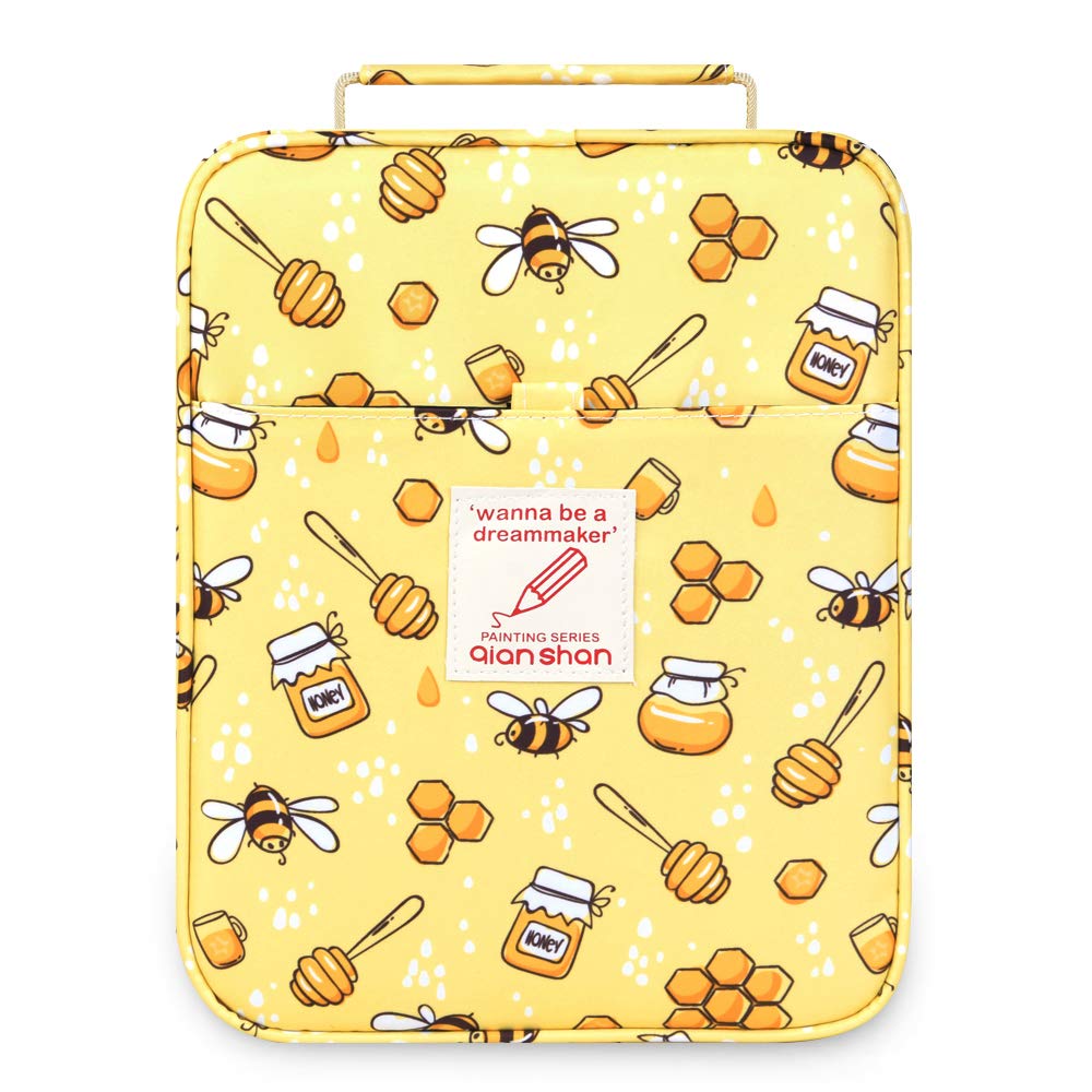 qianshan 202 Colored Pencils Pencil Case - 136 Color Gel pens Pen Bag or Marker Organizer - Universal Artist Use Supply Zippered Large Capacity Slot Super Big Professional Storage Bee