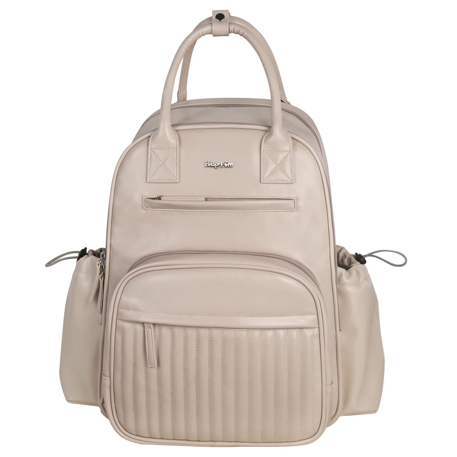Hap Tim Diaper Bag Backpack, Leather Baby Diaper Bag with Changing Pad,19 Pockets, 2 Clear Makeup Bags, 2 Stroller Clips, Baby Registry Search, Cream White(K2252-CM)