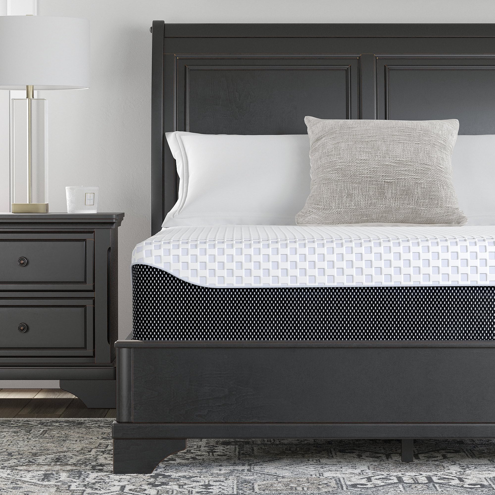 Signature Design by Ashley King Size Chime Elite 14 Inch Plush Green Tea & Charcoal Gel Memory Foam Mattress with Micro Cool Cover