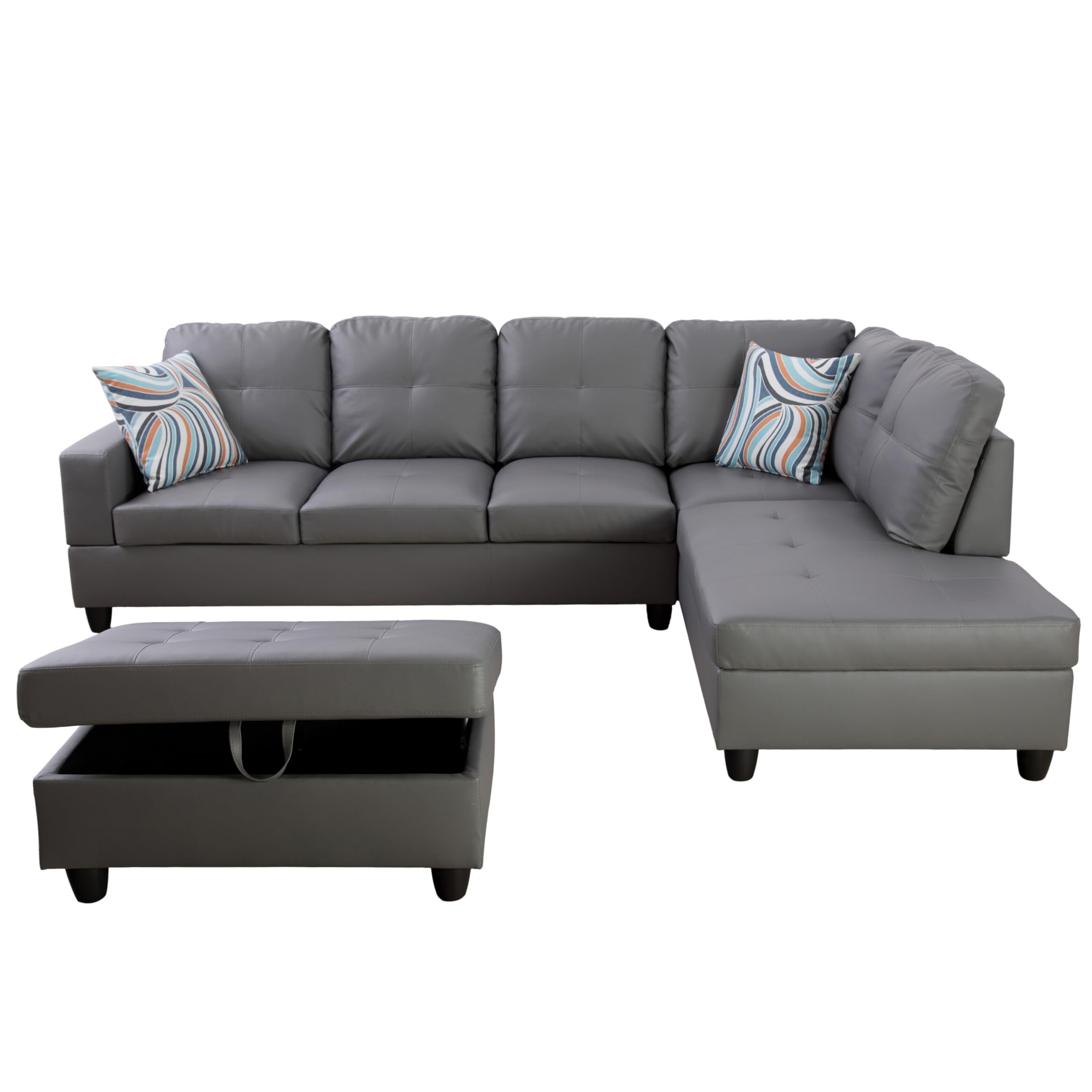 NicBex Sectional Couch 3 Pieces Modular Sofa with Ottoman Sectional Sofas with Right Chaise L-Shape Couches with PU Leather Fabric Sleeper Sofa Sectional Couches for Living Room, Dark Grey