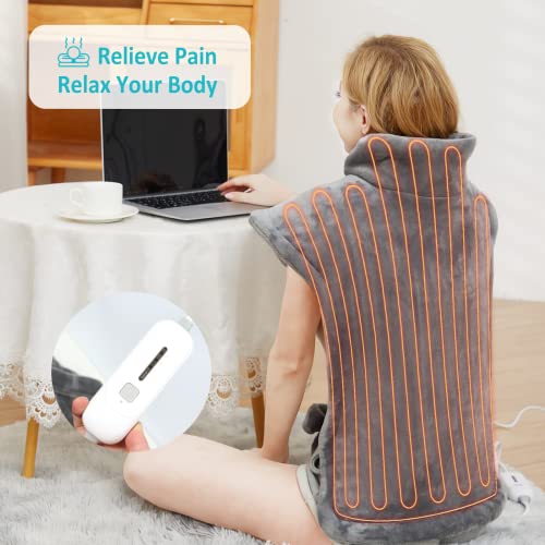 Wapaneus XL Large Heating Pad for Back & Neck,33"x24'' Wearable Electric Heated Pad- Heat Therapy Muscle Pain and Cramps Relief,with 3 Temperature Settings, Auto Shut-Off Machine Washable, Gray