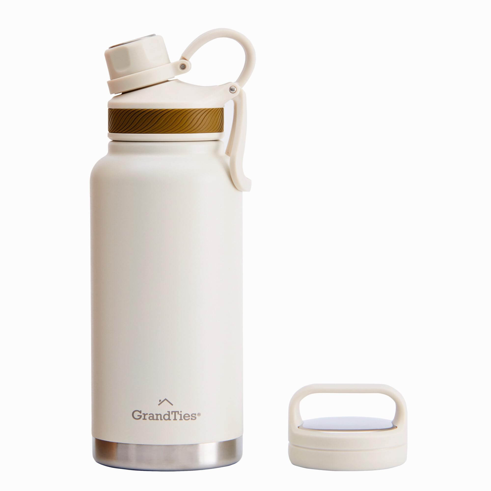 GRANDTIES 2 Lids Sports Stainless Steel Water Bottles – Wide Mouth Vacuum Insulated Reusable Leak Proof BPA-Free Travel Metal Canteen, Thermos Bottles for Men Women Gym (Ivory White 32 oz)