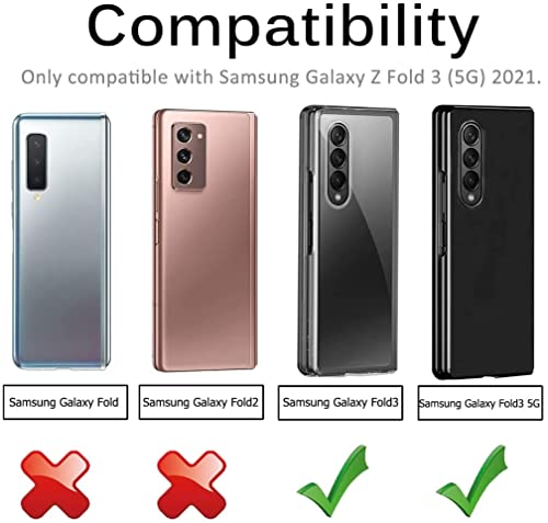 Miimall Compatible for Samsung Galaxy Z Fold 3 Case with Pen Holder, Slim Folding Kickstand Anti-Drop Shockproof Bumper Cover Cases for Galaxy Z Fold 3 5G (Silver)
