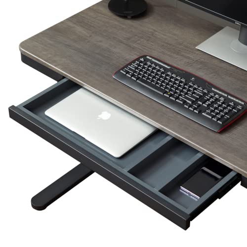 kowo Electric Standing Desk with Drawers Integrated Wireless Charger, 48" Adjustable Height Whole Piece Desktop Home Office Computer Desk, Grey Oak/Black