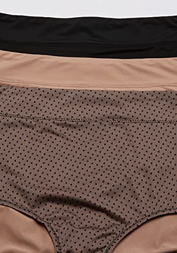 Warner's womens Blissful Benefits No Muffin Panty Briefs, Black/Toasted Almond/Lace Dot Print, Large US, 3 Count (Pack of 1)