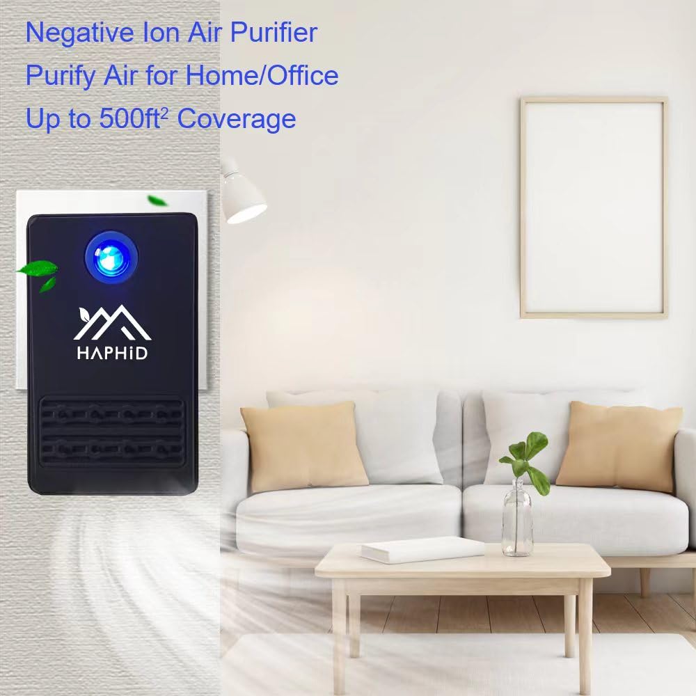 HAPHID Ionizer Air Purifier/Plug in Air Purifier with Highest Output - Up to 40 Million Anions,Filterless Ion Air Purifier for Home&Office Purify:Odors,Pets Smell Etc(1-Pack), Black, AP08B1