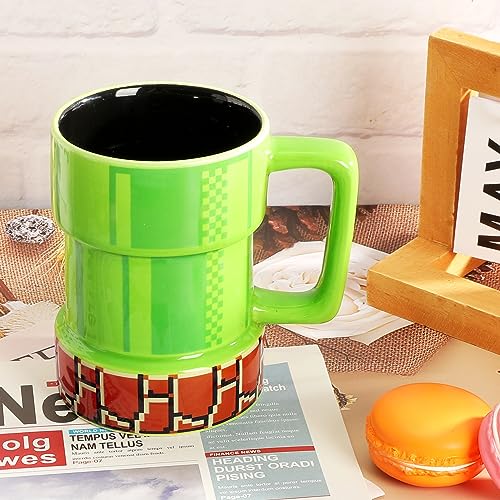 Kriymd Gamer Pipe Ceramic Tea Coffee Cup Mug Collectible 15 Oz Ounces (Warp Pipe Mug) Kid Birthday Party Gift