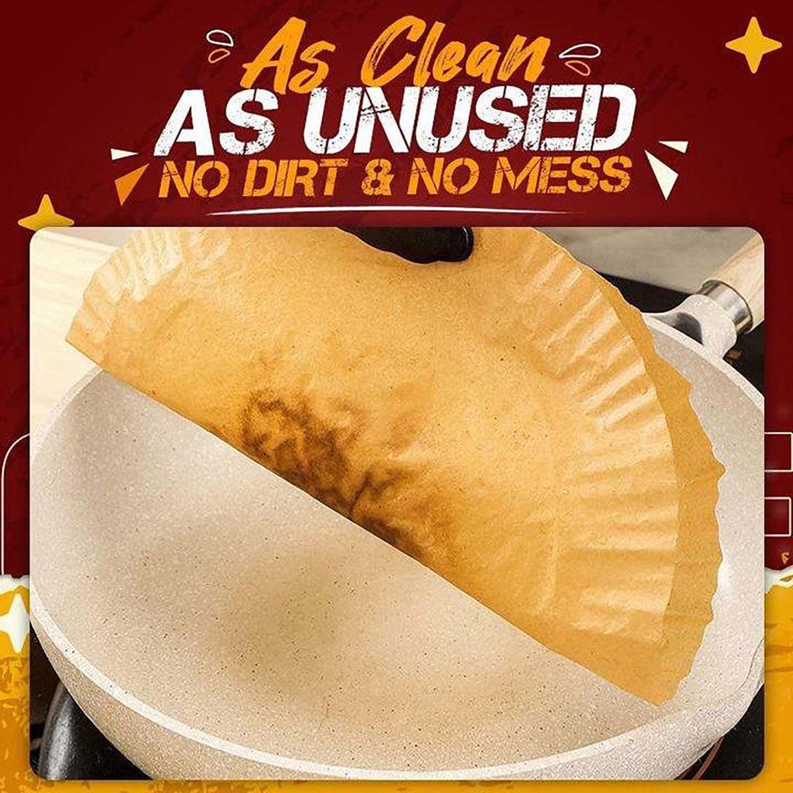 HJCC Air Fryer Disposable Paper Liner,100PCS Inside Diameter 6.3''Outer Diameter 7.9''Non-Stick Air Fryer Liners Round, Oil-proof, Water-Proof, for Air Fryer Baking Roasting Microwave (100, A)