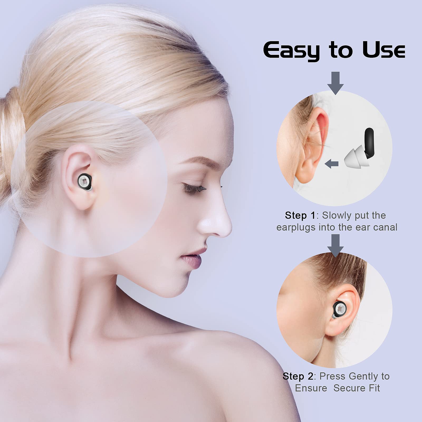 Ear Plugs for Noise Reduction, Dahuyoo Reusable Silicone Earplugs,33dB Noise Cancelling,2 Pair Waterproof Earplugs,Hearing Protection,Noise Cancelling Earplugs for Sleeping,Snoring,Work,Concert,Study