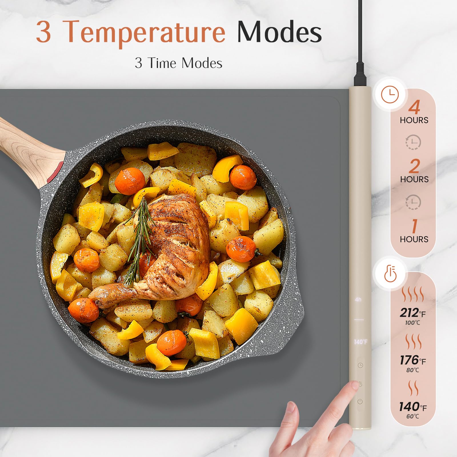 Hiwoor Food Warming Mat, Electric Warming Tray Full Surface Heating with 3 Temperature and Timer Settings, Silicone Heating Mat Heat Pad Rollable Versatile Food Warmers for Parties Buffet Gatherings
