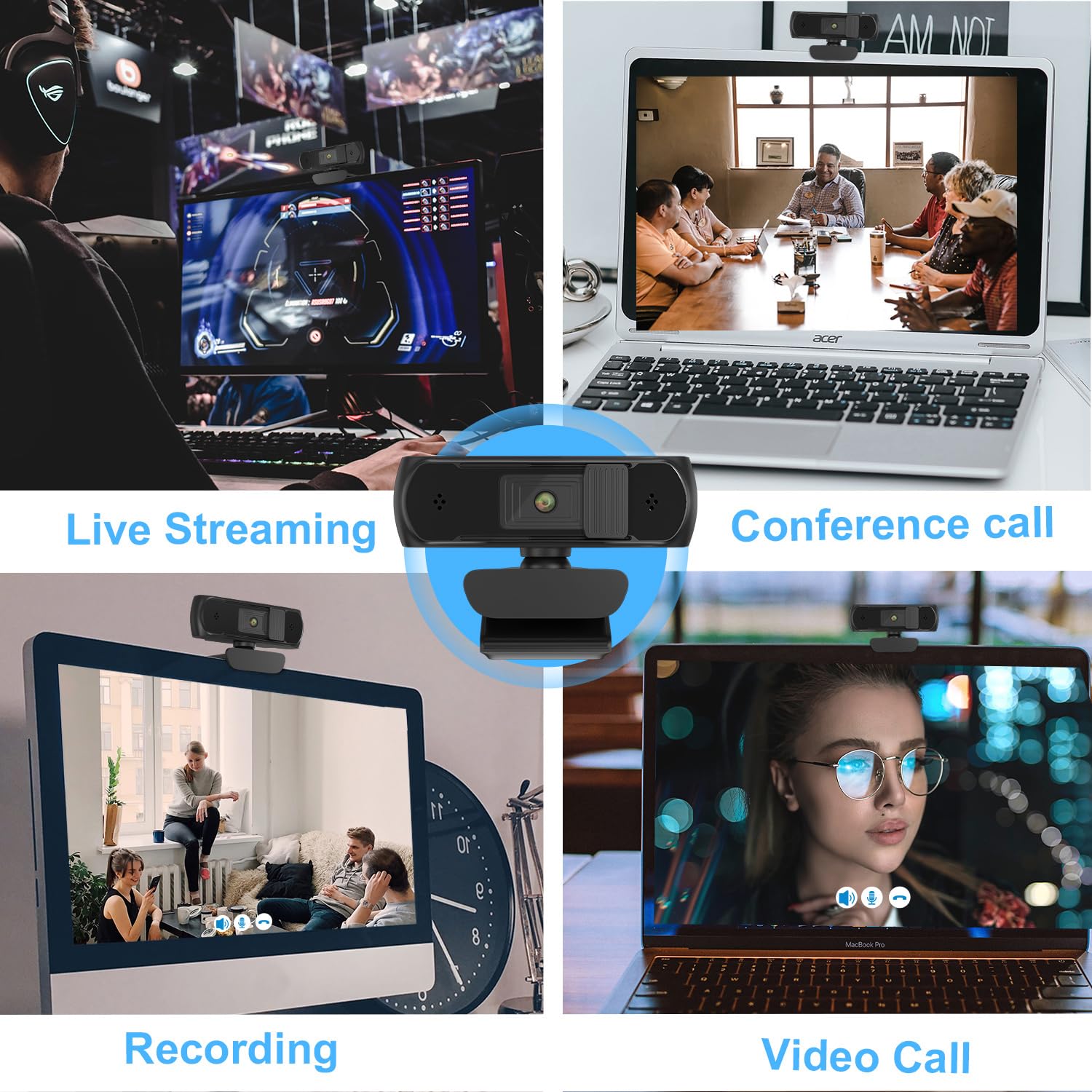 Emonoo HA501 1080P HD Webcam with Microphone, Web Camera with Privacy Cover and Tripod Stand, USB Camera for Computer Plug and Play, 30FPS, for Meetings Video Calls Compatible with Desktop Laptop