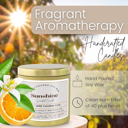 JARE CANDLES, Essential Oil Highly Scented Soy Natural Candles, Scented Candles Aromatherapy, Long +20 Hrs to +40 Hrs Burn Time, Hand Poured & Labeled in USA (11.5 oz, Sunshine)